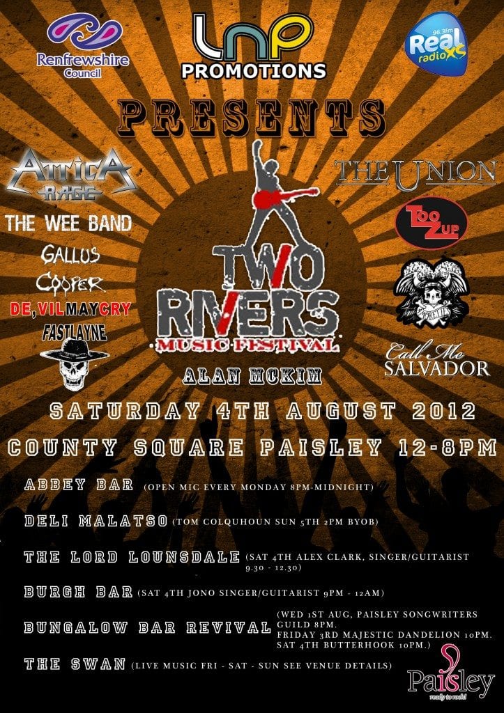Two Rivers Music Festival 4th August – Paisley Scotland